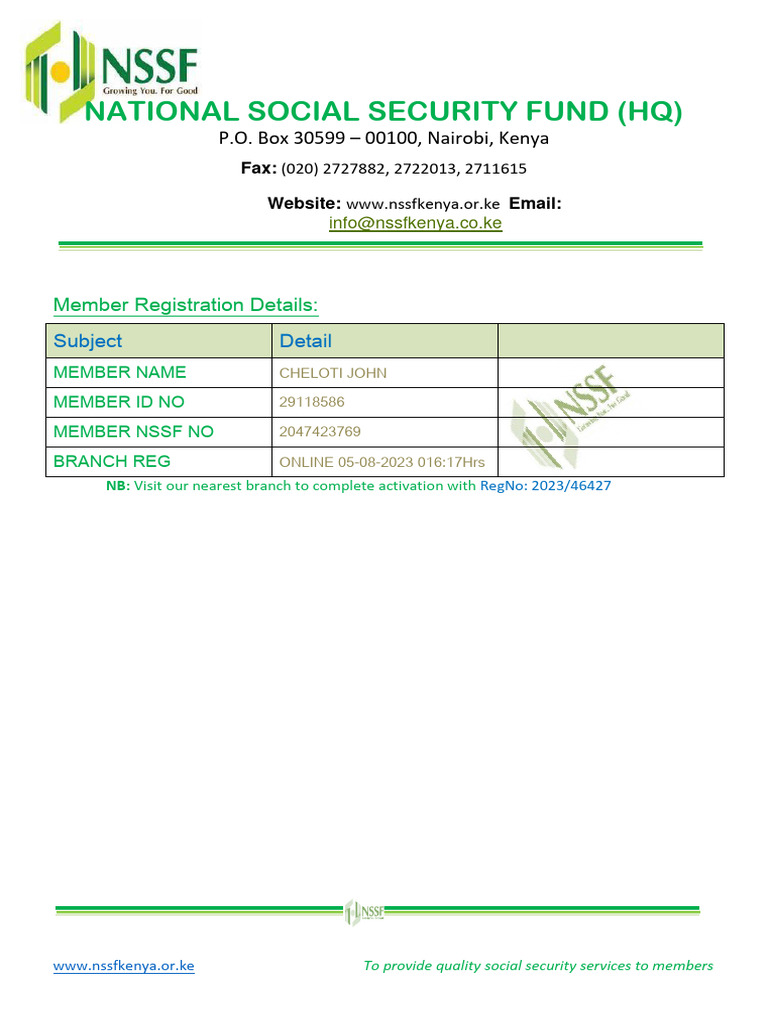 NSSF Member Registration Guide | PDF