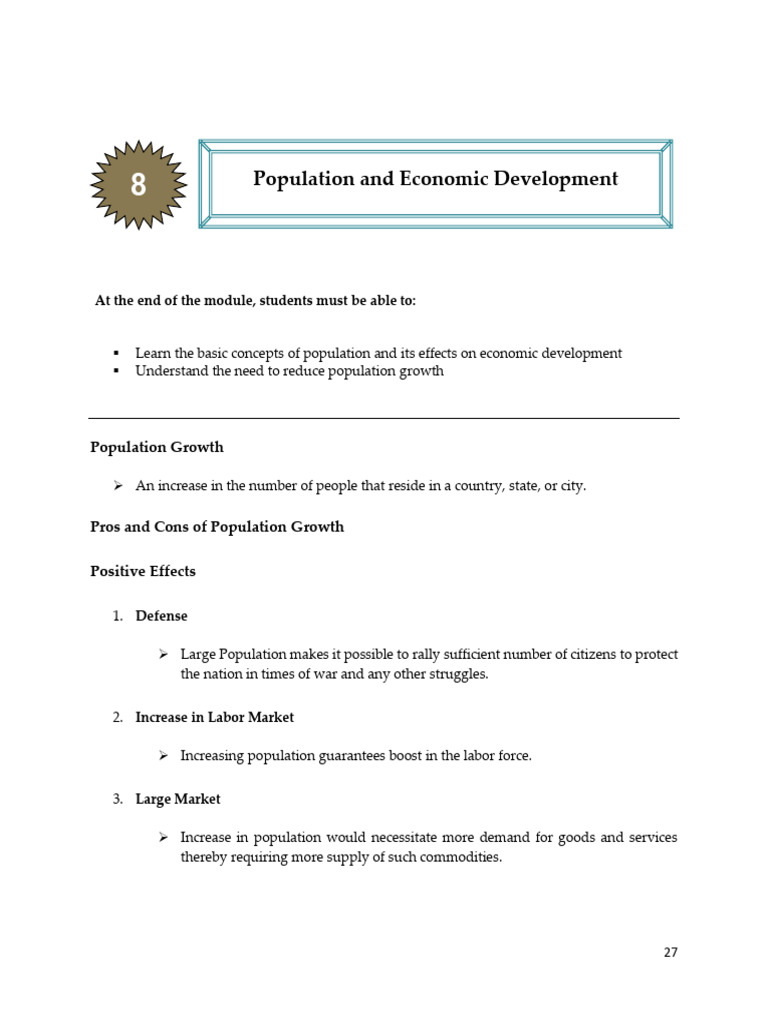8 Population and Economic Development | PDF | Family Planning | Economics