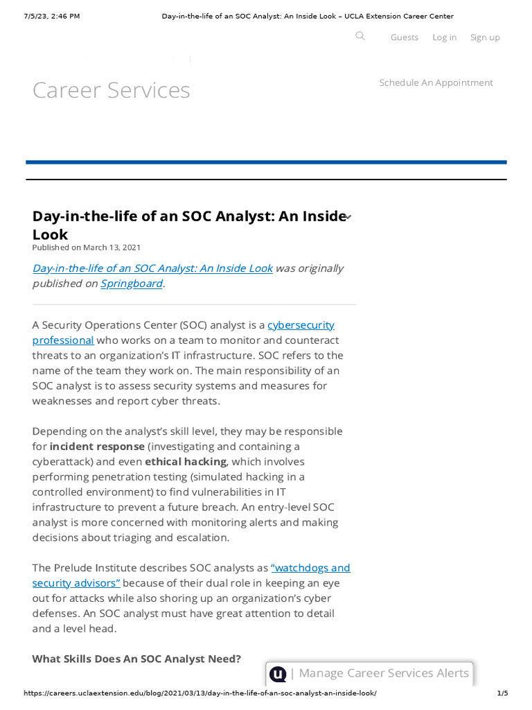 Day-In-The-Life of An SOC Analyst - An Inside Look - UCLA Extension Career Center | PDF ...