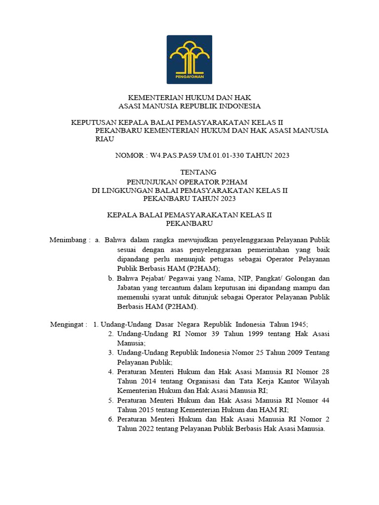 SK Op P2ham Bapas Pku 2023 | PDF