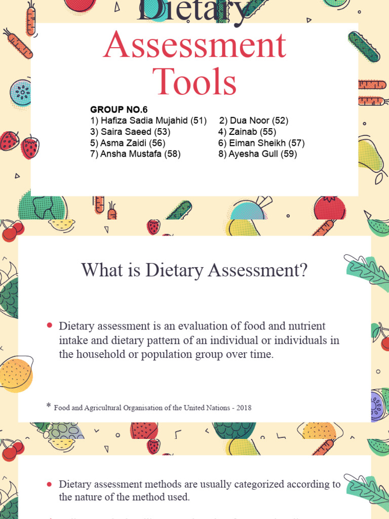 Dietary Assessment Tools - Group 6 | PDF | Determinants Of Health ...