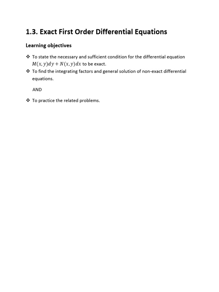 1.3. Exact First Order Differential Equations | PDF | Equations ...