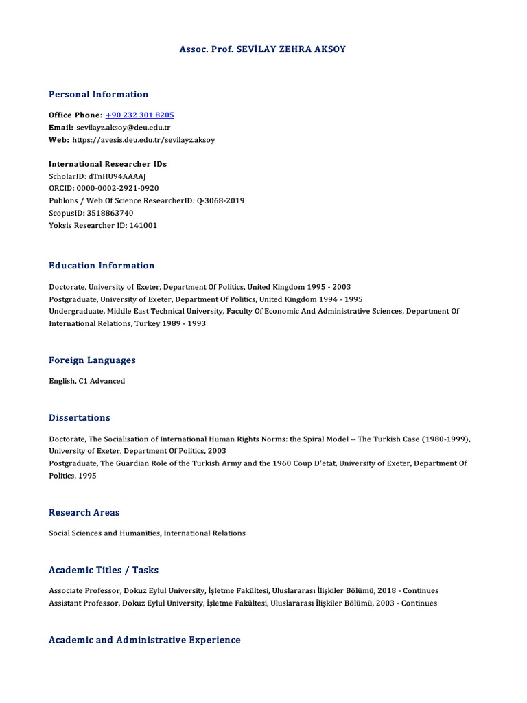 Sevilay Zehra Aksoy: Academic Profile | PDF