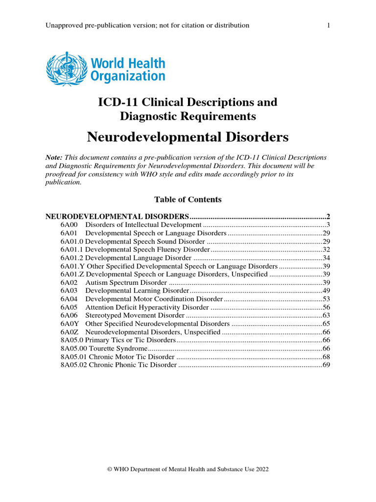 ICD 11 CDDR Neurodevelopmental Disorders 2022 03 31 | PDF ...