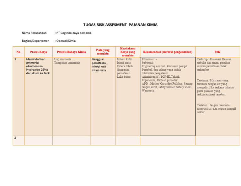 Tugas Risk Assesment Pajanan Kimia | PDF