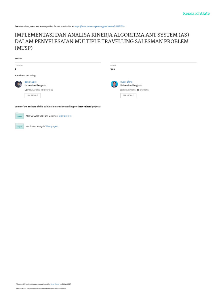 Implementasi Dan Analisa Kinerja Algoritma Ant Sys | PDF Implementasi Dan Analisa Kinerja Algoritma Ant Sys | PDF