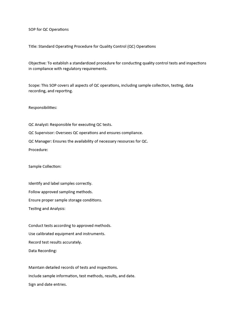 Sop For QC Operations | PDF