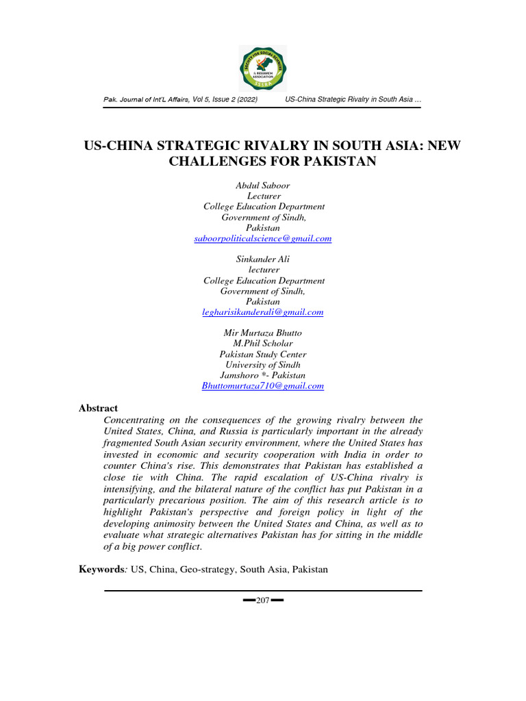 US-China Rivalry in SA | PDF | Pakistan | China