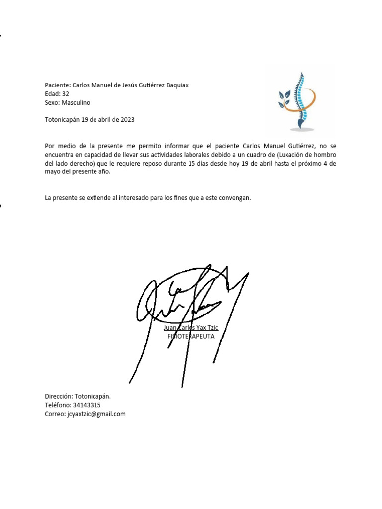 Carta de Justificacion Medica | PDF