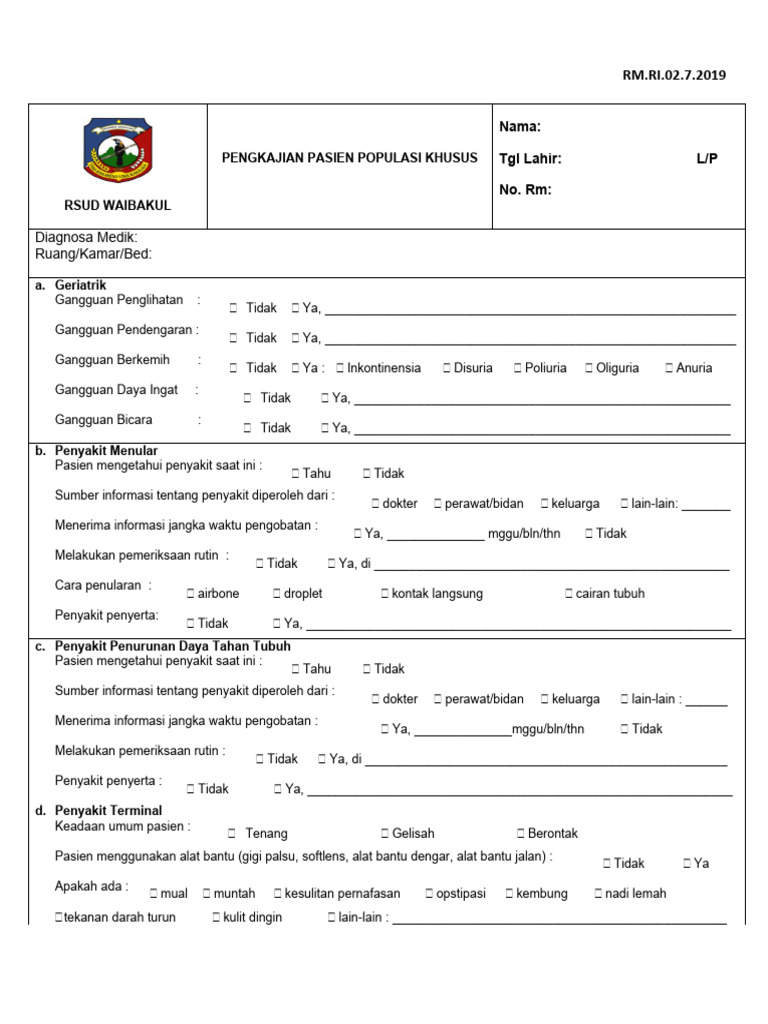 RM - RI.2.7 Asesmen Awal Populasi Khusus | PDF