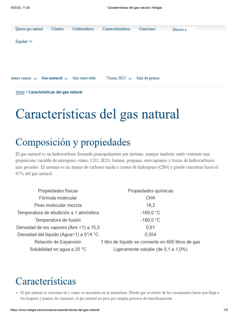 Características del gas natural | PDF
