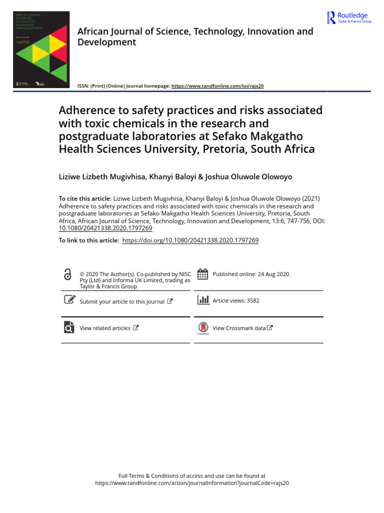 Adherence To Safety Practices and Risks Associated With Toxic Chemicals ...