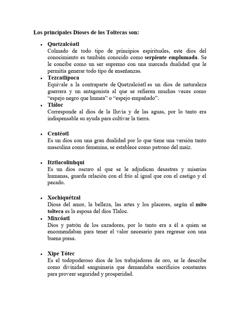 Deidades Toltecas | PDF | Mitología | Creencia religiosa y doctrina