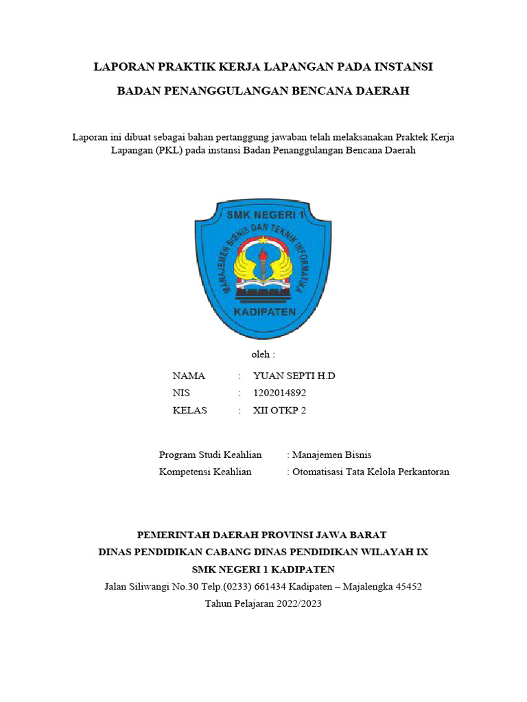 Contoh Laporan PKL Jurusan Otkp | PDF