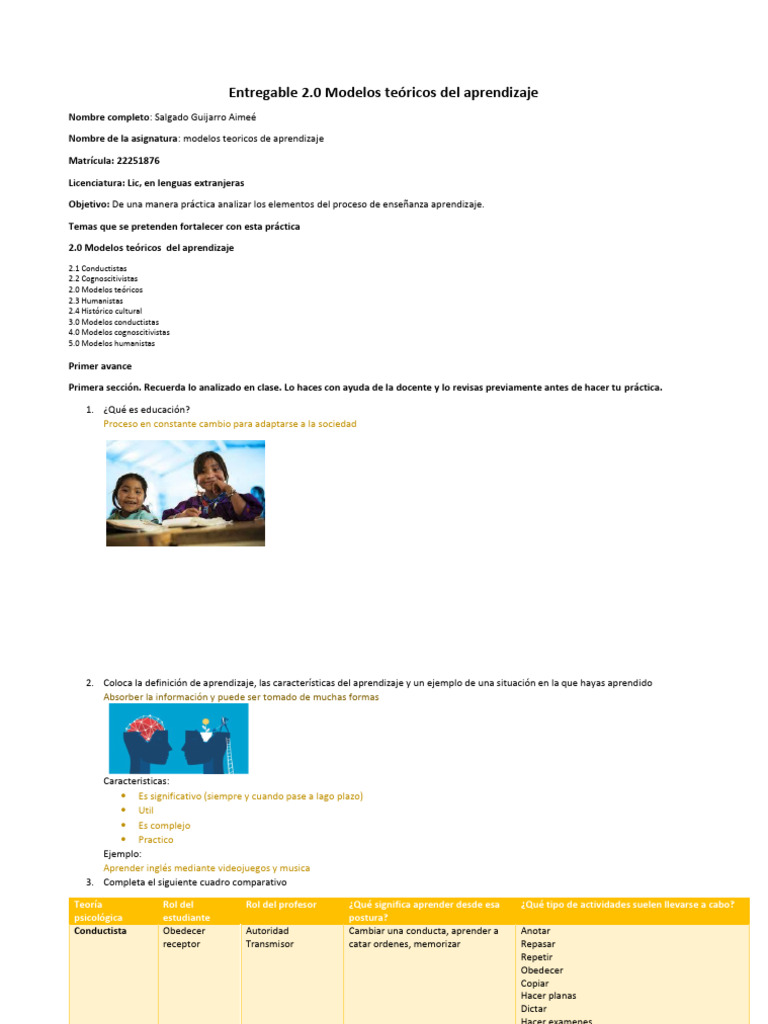 2do Entregable Modelos Teóricos de Aprendizaje | PDF | Aprendizaje | Maestros