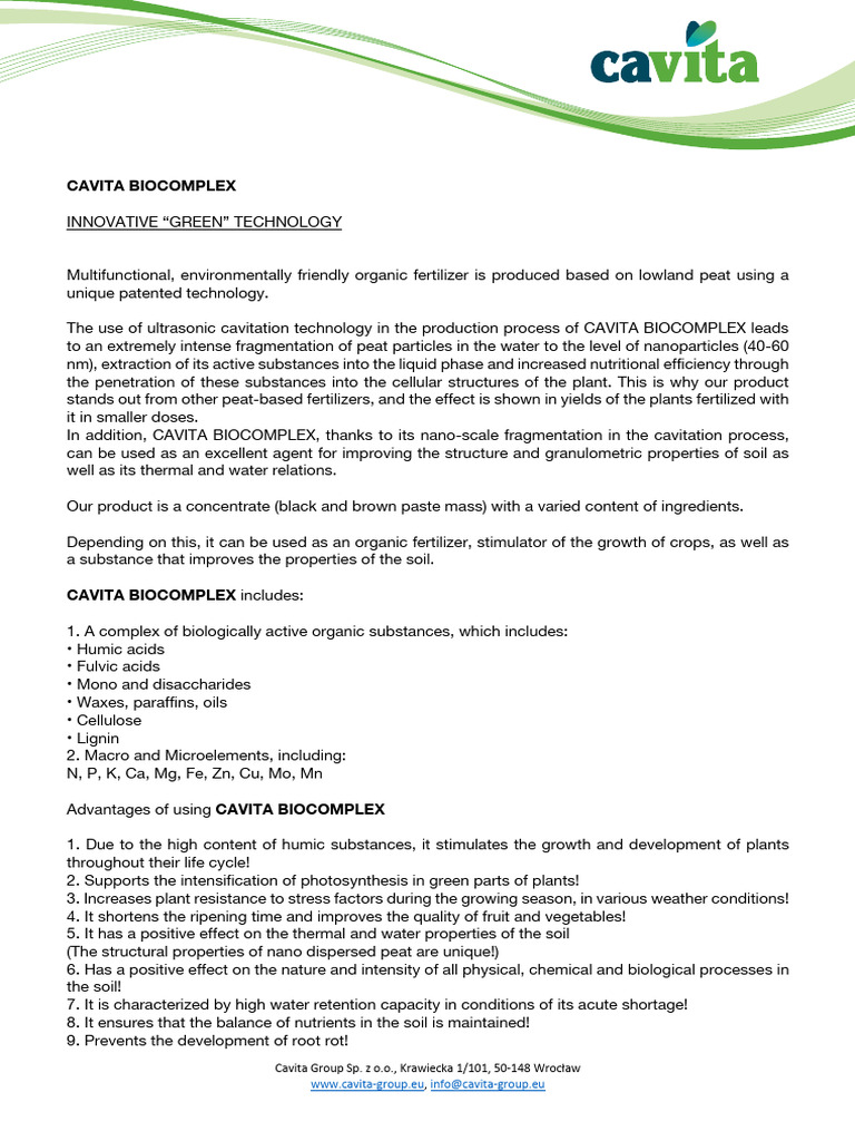 Cavita Biocomplex - Info - en | PDF