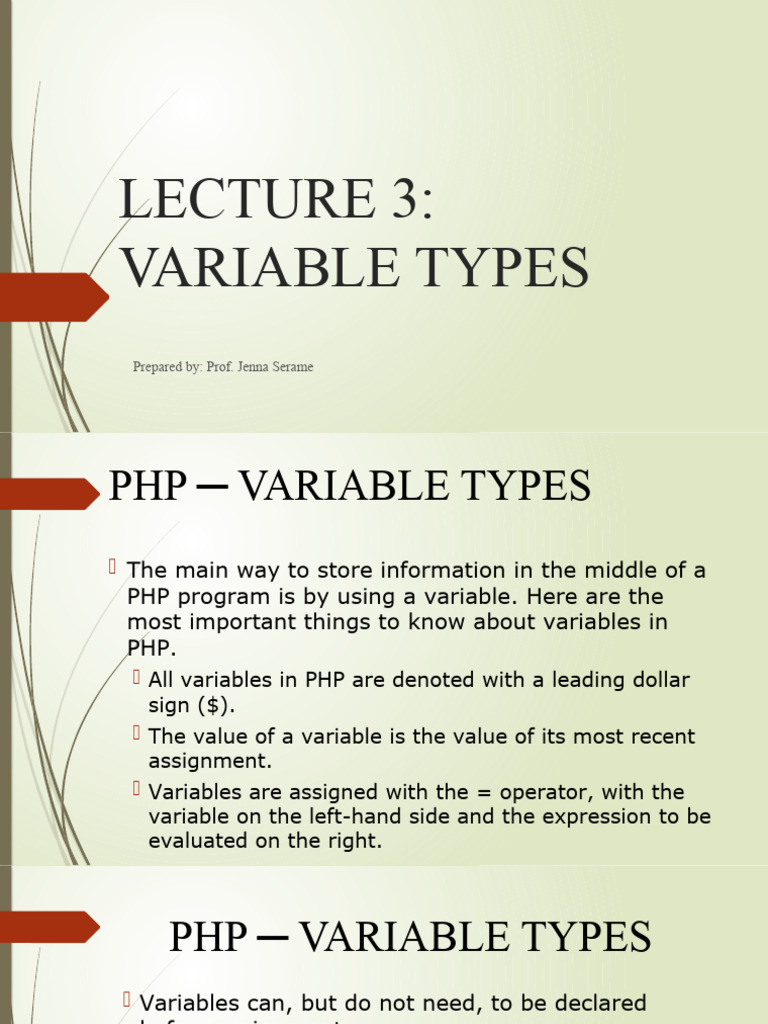 PHP Variable Types Explained | PDF | Computers
