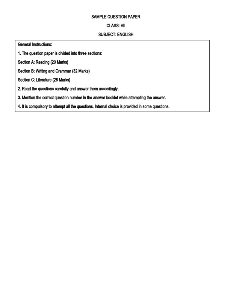 Grade Vii English SQP Cmte 2023-24 | PDF | Nail (Anatomy) | Fat