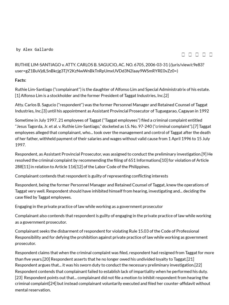 Case Digest - RUTHIE LIM-SANTIAGO v. ATTY. CARLOS B. SAGUCIO | PDF ...