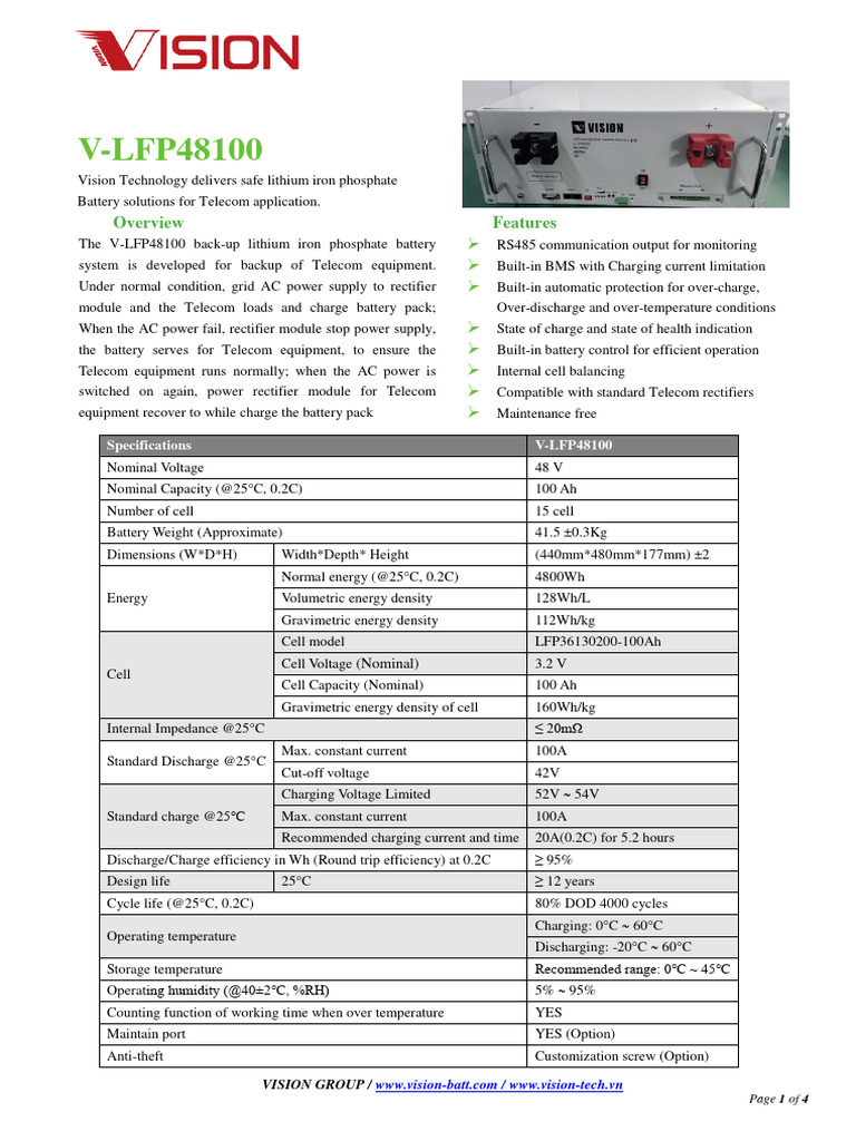 V-LFP48100 Lithium Battery Overview | PDF | Power Supply | Rectifier