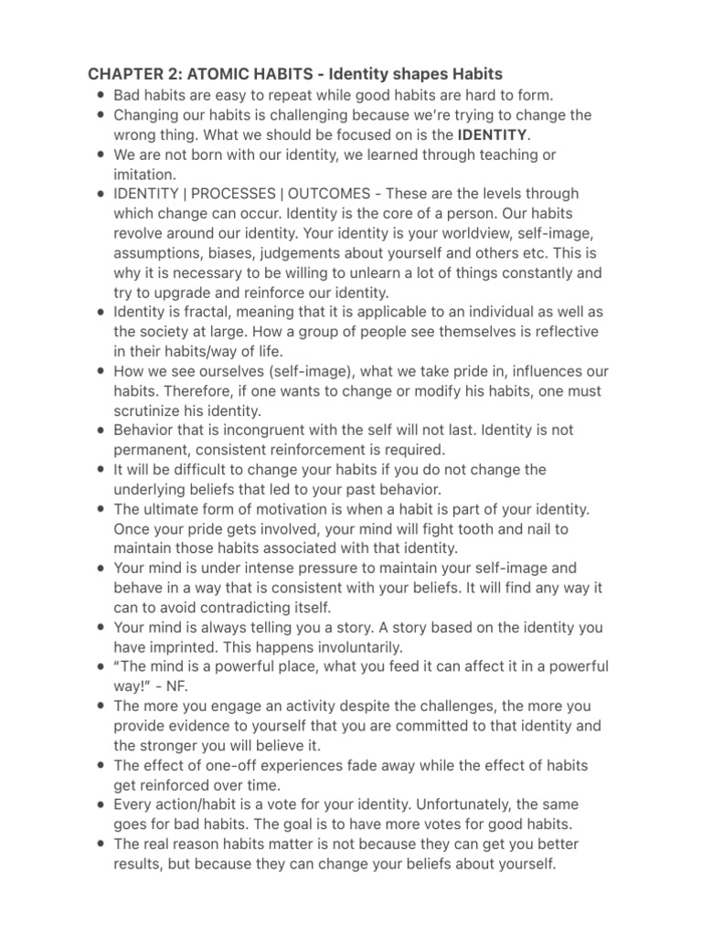 Chapter 2: Atomic Habits - Identity Shapes Habits | PDF
