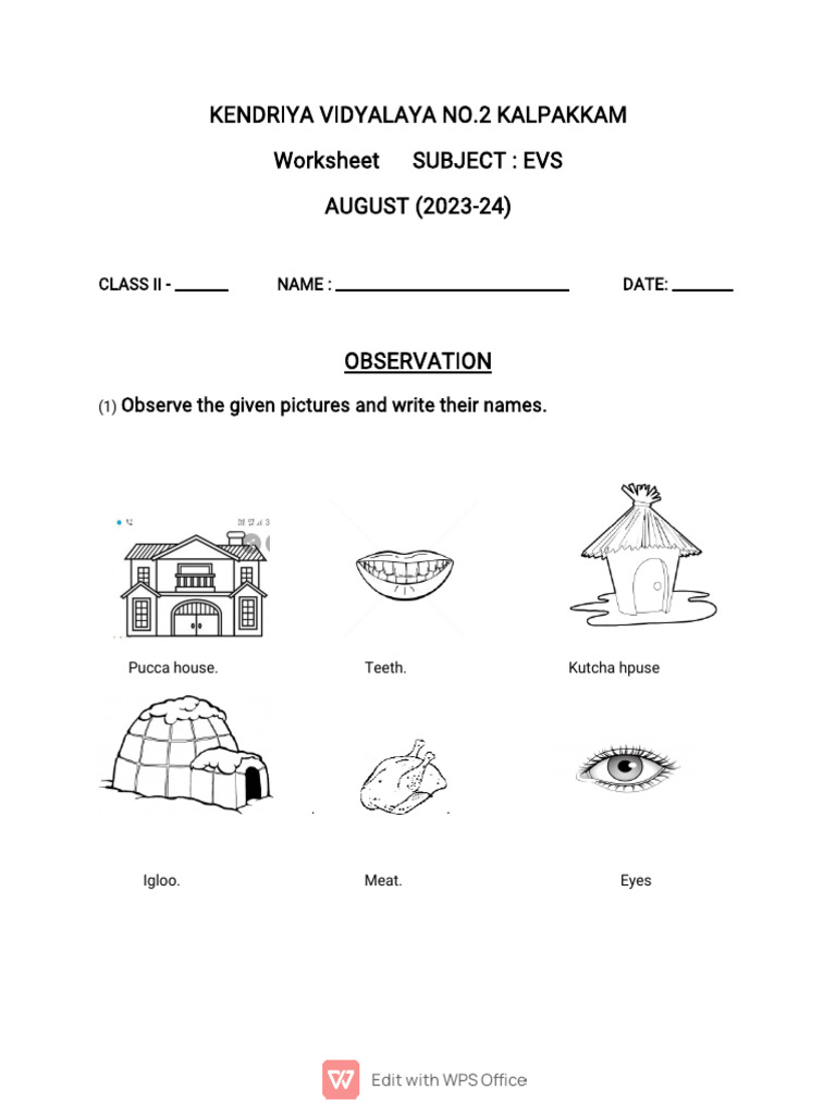 2nd Evs Worksheet Pdf