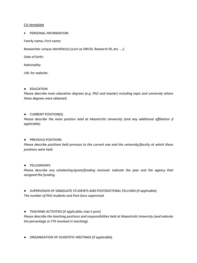 Comprehensive CV Template for Researchers | PDF