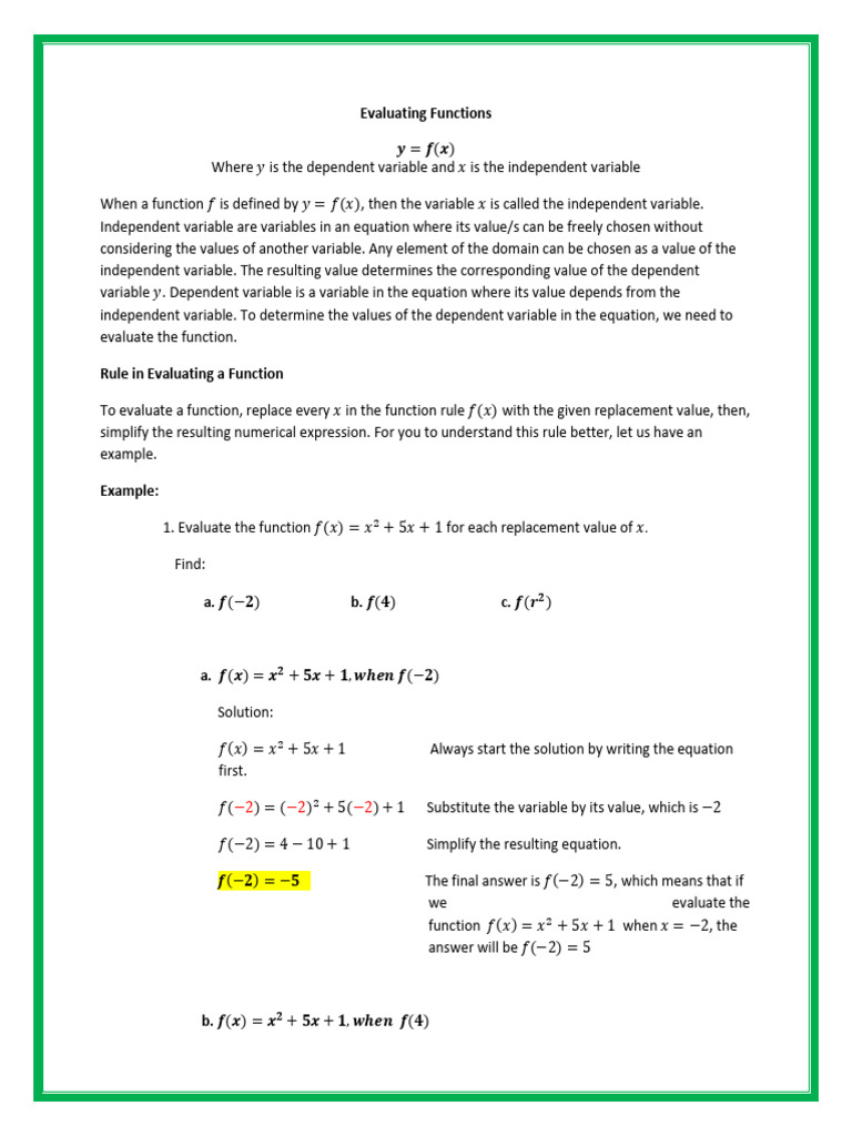 Evaluating Functions | PDF