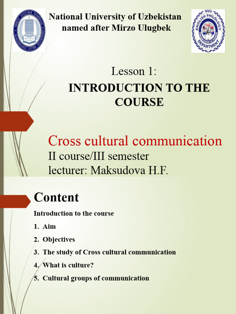 Lesson 1. Introduction To The Course. | PDF | Cross Cultural Communication | Communication