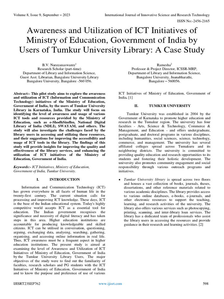 Awareness And Utilization Of Ict Initiatives Of Ministry Of Education Government Of India By