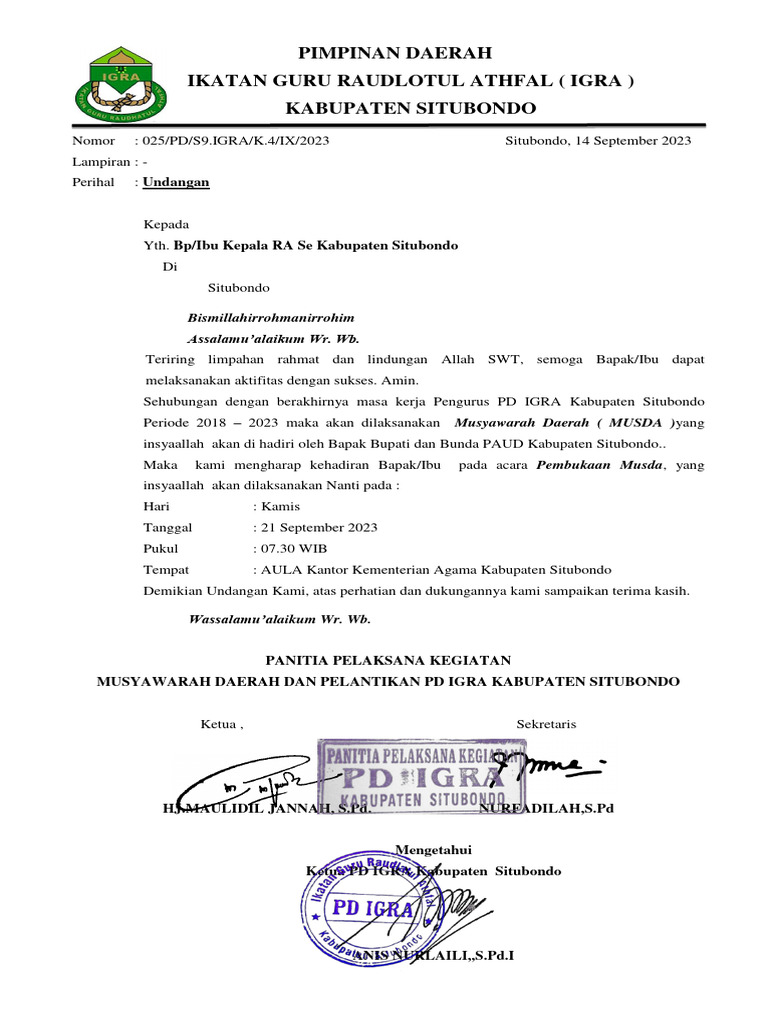 Undangan Kepala RA FIX | PDF