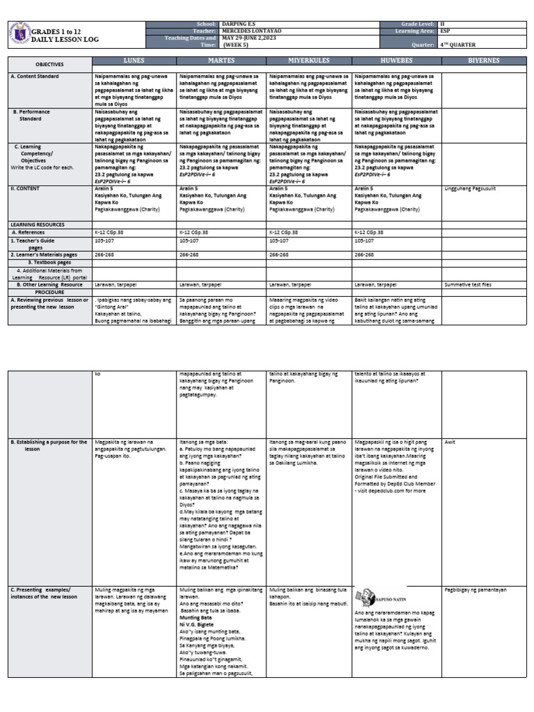 DLL - Esp 2 - Q4 - W5 | PDF