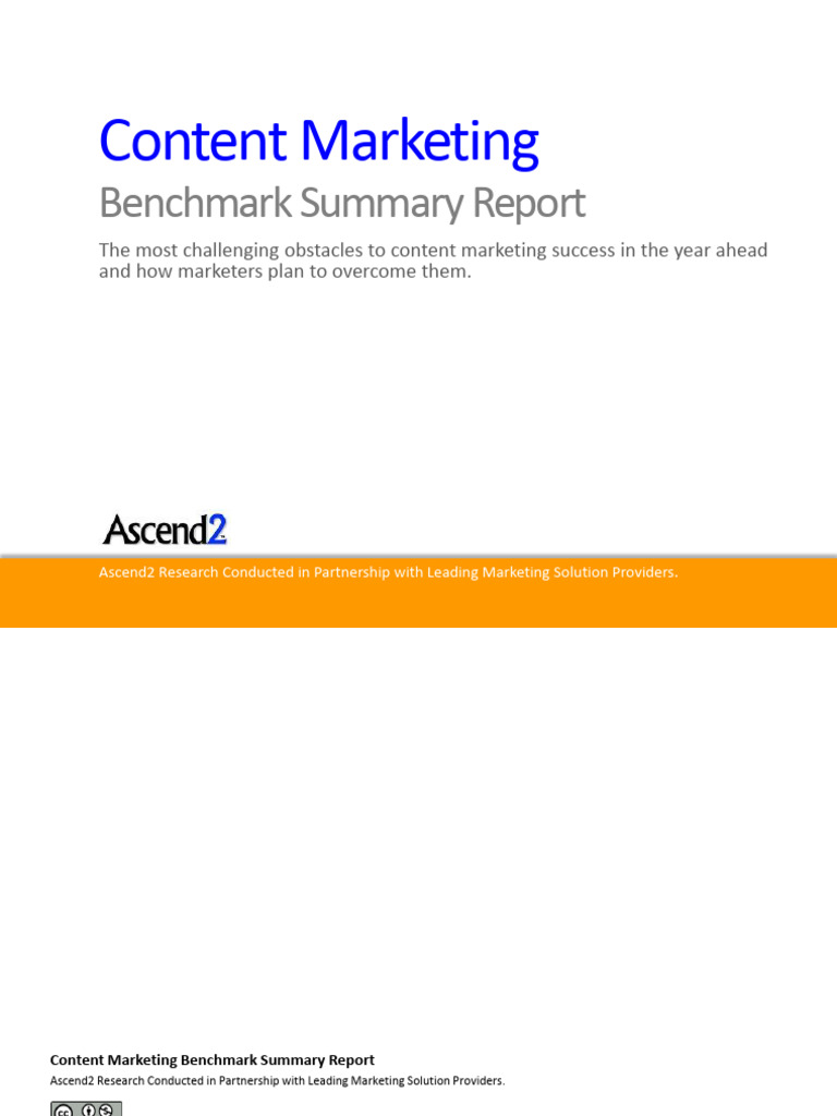 Content Marketing Benchmark Summary Report Pdf Marketing Sales 