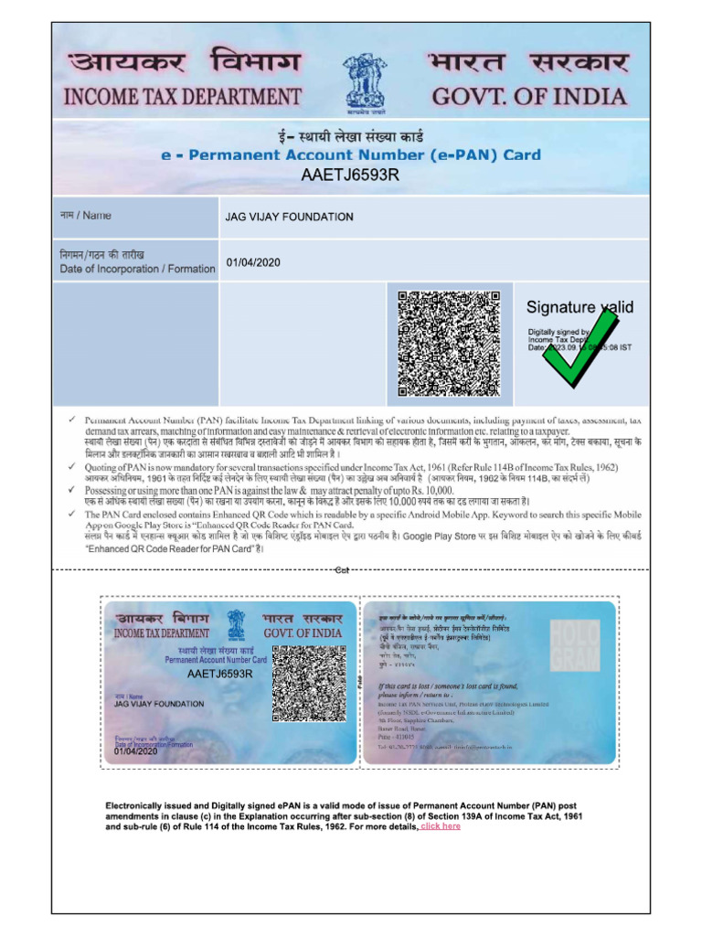 Jag Vijay Foundation-Trust - Pan | PDF