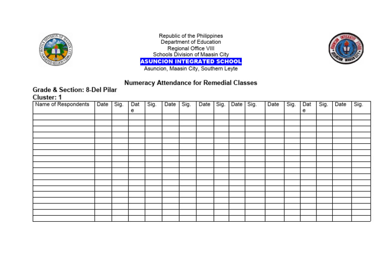 Grade 8 Numeracy Remedial Attendance | PDF