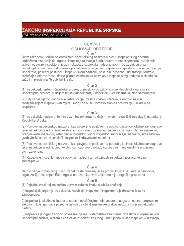 Zakono Inspekcijama Republike Srpske | PDF