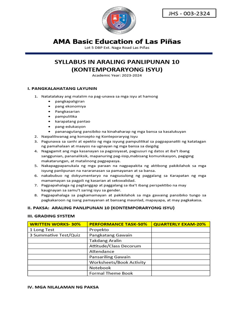 Ap10 Syllabus | PDF