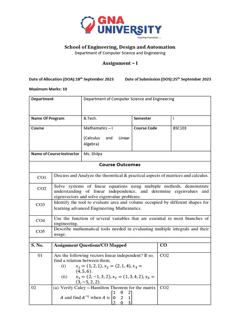 Assignment - 2 | PDF | Eigenvalues And Eigenvectors | Matrix (Mathematics) Assignment - 2 | PDF | Eigenvalues And Eigenvectors | Matrix (Mathematics)