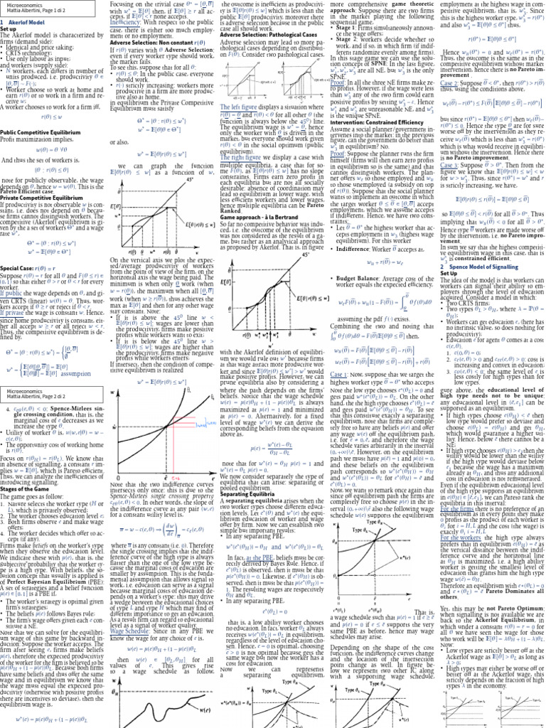 Micro cheat sheet 2 | PDF | Game Theory | Economics Of Uncertainty