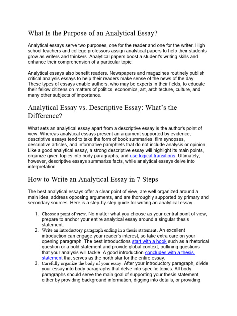 Purpose and Structure of Analytical Essays | PDF | Essays | Paragraph