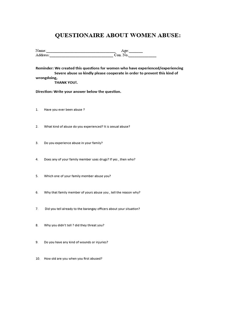 Questionaire About Women Abuse | PDF | Social Science