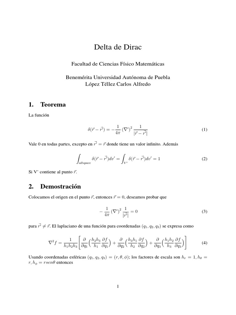 Delta de Dirac | PDF | Matemáticas Aplicadas | Conceptos matemáticos