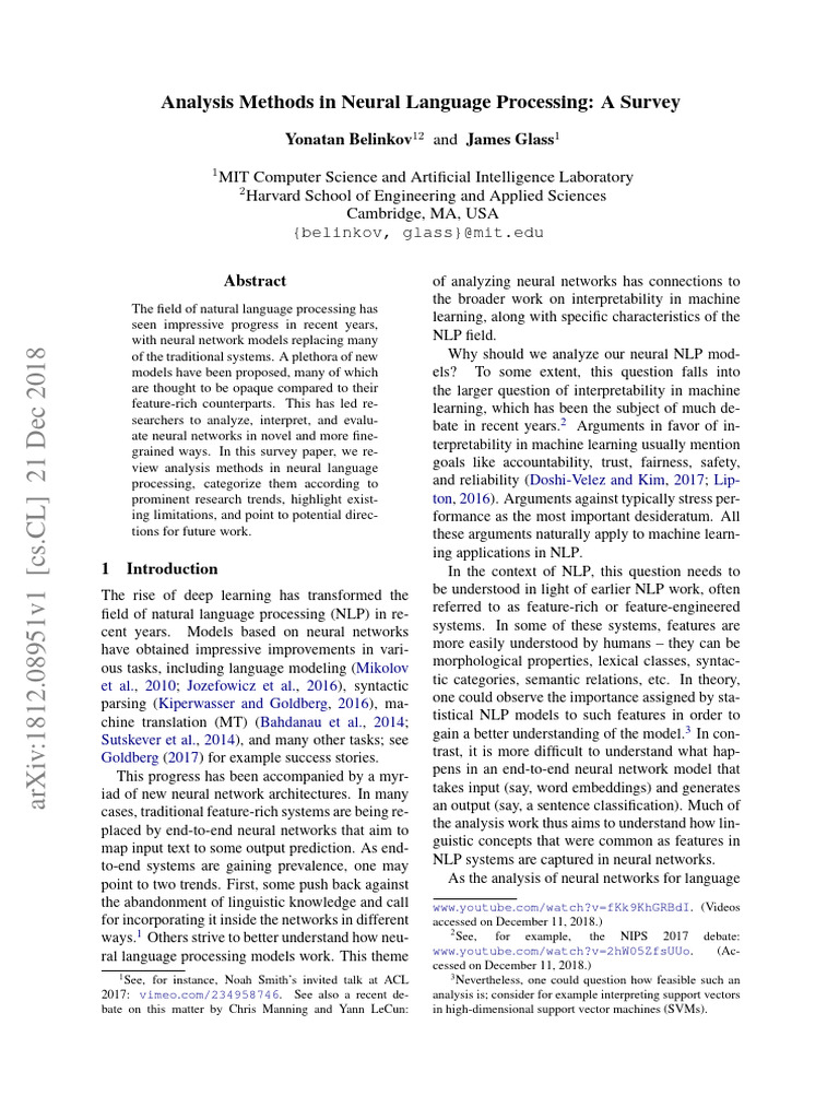 Analysis Methods in Neural Language Processing: A Survey | PDF | Statistical Classification ...