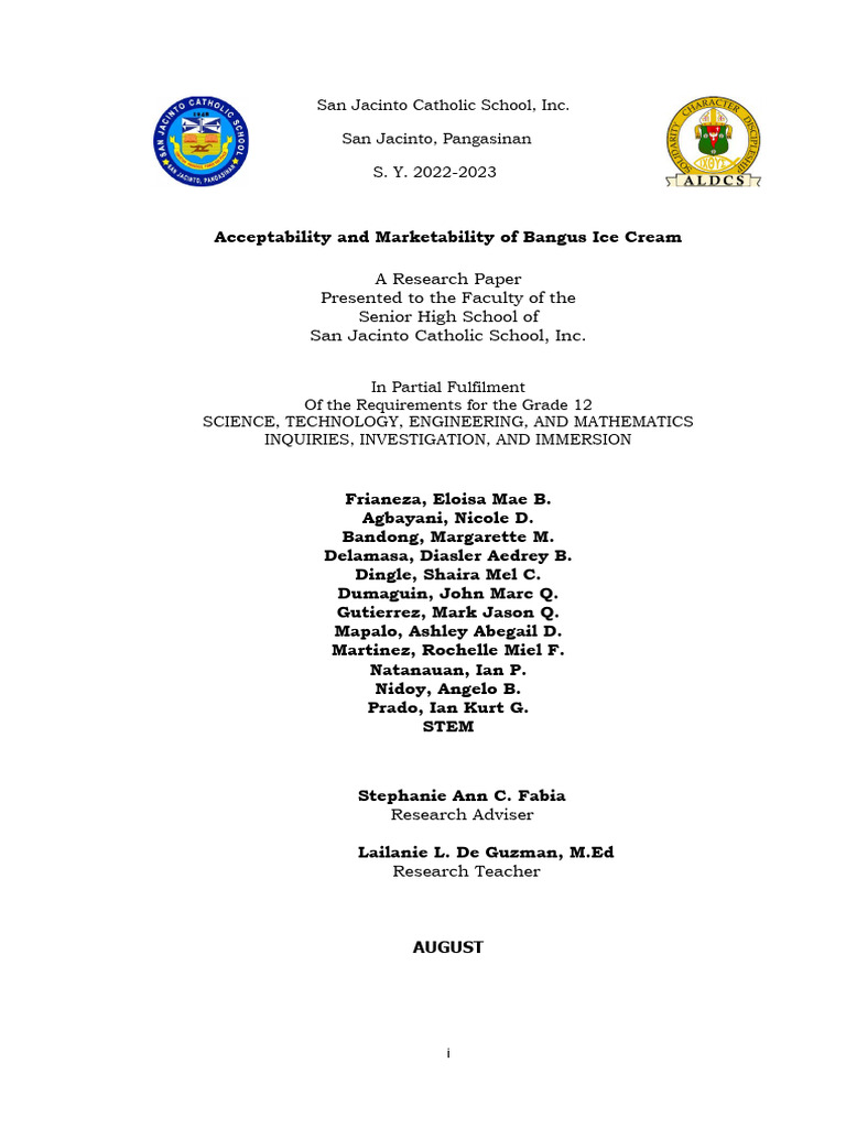Acceptability and Marketability of Bangus Ice Cream FINAL NA SIGUROO 1 | PDF | Survey ...