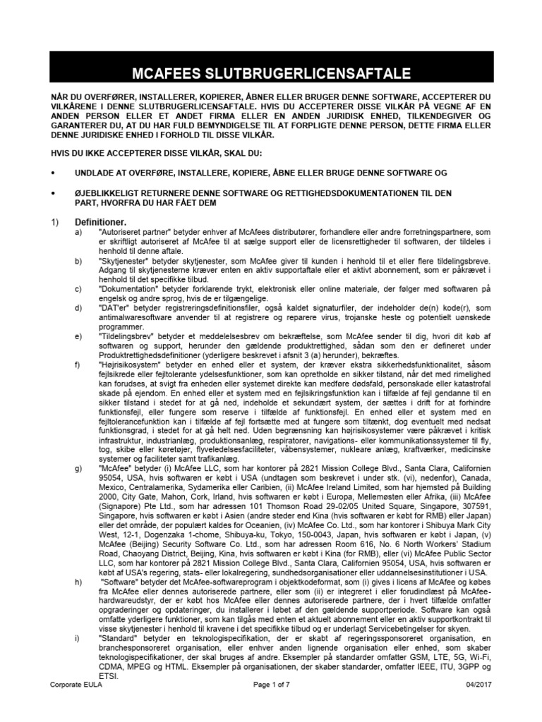 End User License Agreements Da DK | PDF