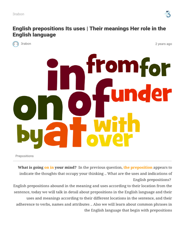 English Prepositions Its Uses Their Meanings Her Role in The English ...