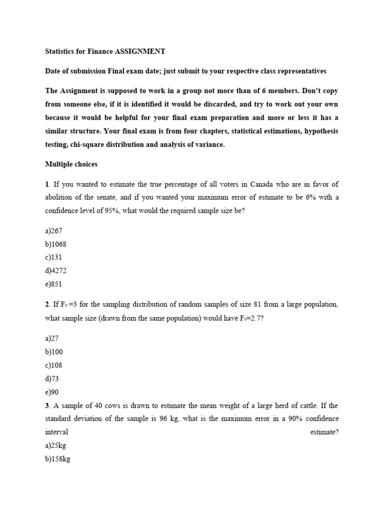 Statistics For Finance ASSIGNMENT | PDF | P Value | Statistics