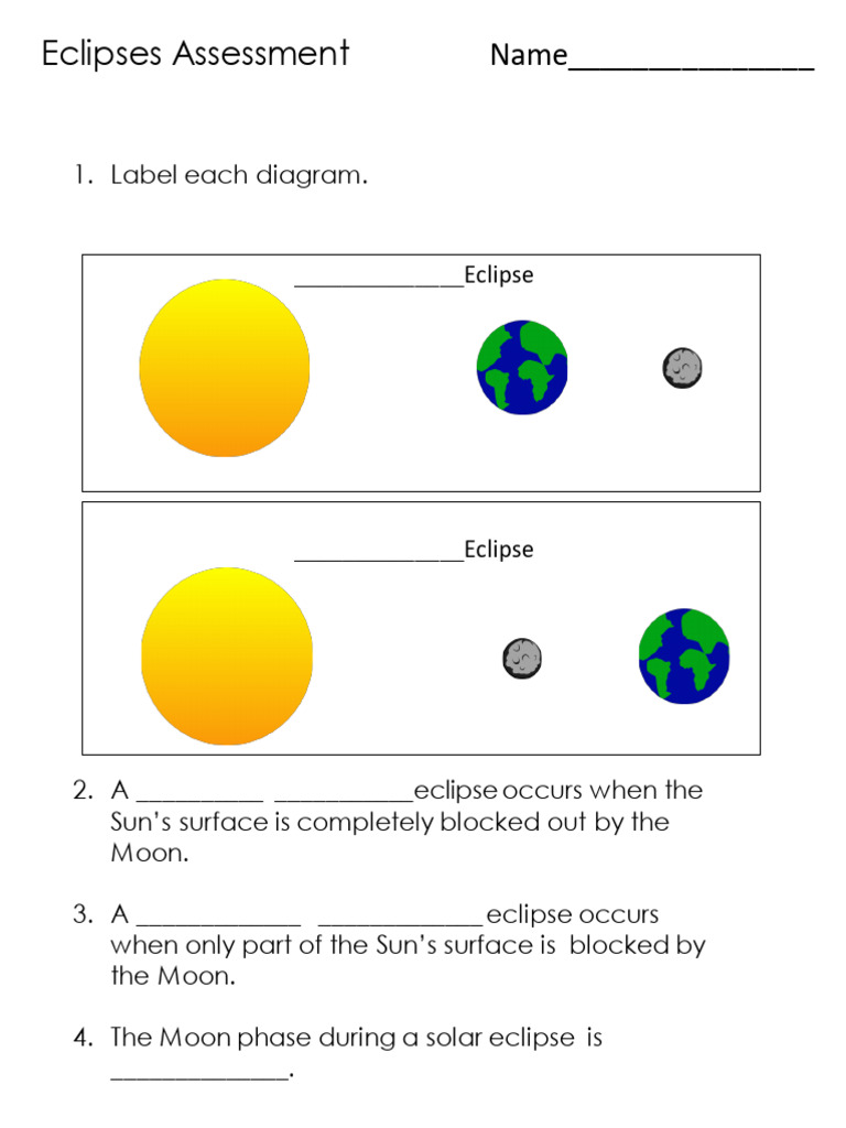 Eclipses Assessment Name | PDF | Solar Eclipse | Moon