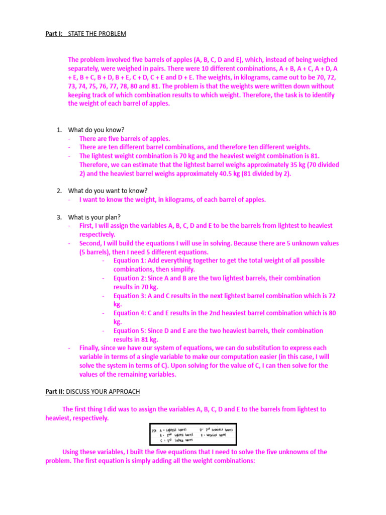 1st Problem Solving Assignment - Barrels of Apples - M383 Sp22.docx-2 | PDF | Equations ...