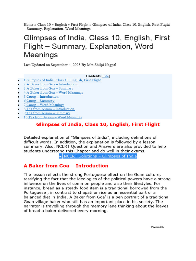 Glimpses of India, Class 10, English, First Flight - Summary ...